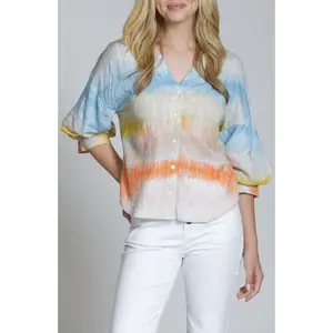 APNY Blouson Sleeve Button-up Shirt - Blue Multi