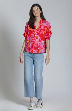 APNY Floral Blouson Sleeve Button-up Shirt