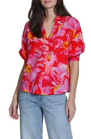 APNY Floral Blouson Sleeve Button-up Shirt