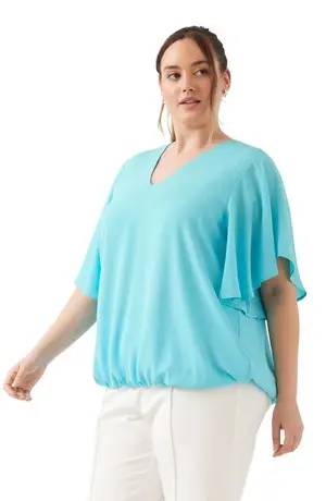 Karen Kane Flutter Sleeve V-neck Top - Aqua