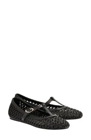 ANCIENT GREEK SANDALS Aerati T-strap Raffia Flats - Black