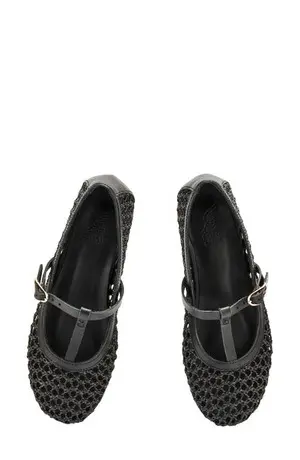 ANCIENT GREEK SANDALS Aerati T-strap Raffia Flats - Black