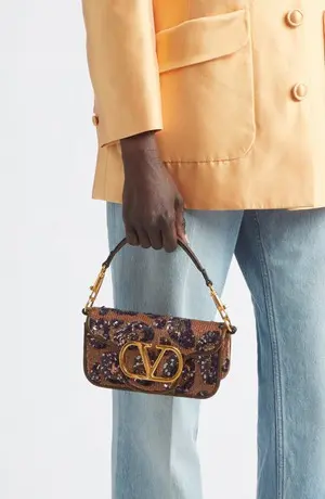 Valentino Garavani Small Loco Sequin Silk Shoulder Bag - Blue Multi