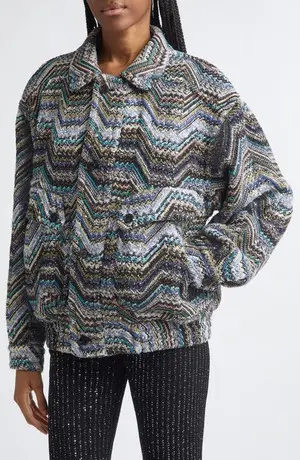 Missoni Metallic Zigzag Sequin Field Jacket - Grey Multi