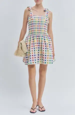 MAUDE CLUB Estella Multicolor Dot Smocked Dress