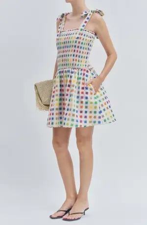 MAUDE CLUB Estella Multicolor Dot Smocked Dress