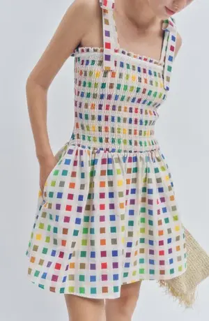MAUDE CLUB Estella Multicolor Dot Smocked Dress