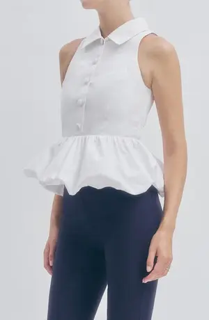 MAUDE CLUB Fallon Cotton Bubble-hem Peplum Top