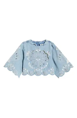 Farm Rio Eyelet Detail Crop Top - Denim
