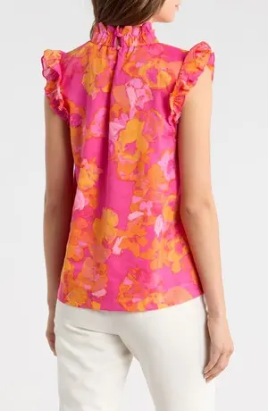 SUGARLIPS Elaris Zoie Floral Ruffle Top - Fuchsia Orange Multi