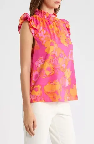SUGARLIPS Elaris Zoie Floral Ruffle Top - Fuchsia Orange Multi