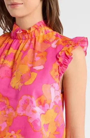 SUGARLIPS Elaris Zoie Floral Ruffle Top - Fuchsia Orange Multi