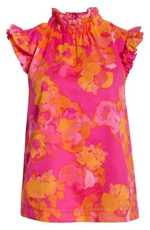 SUGARLIPS Elaris Zoie Floral Ruffle Top - Fuchsia Orange Multi