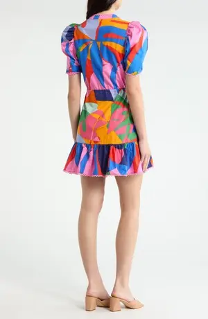 SUGARLIPS Chroma Lace Trim Puff Sleeve Cotton Dress