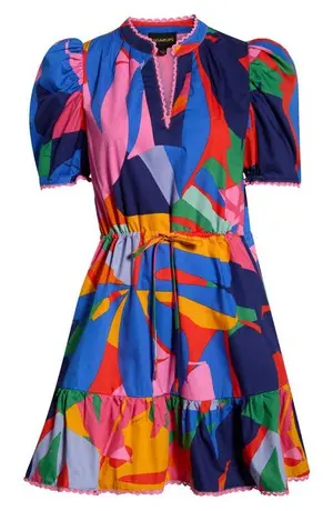 SUGARLIPS Chroma Lace Trim Puff Sleeve Cotton Dress