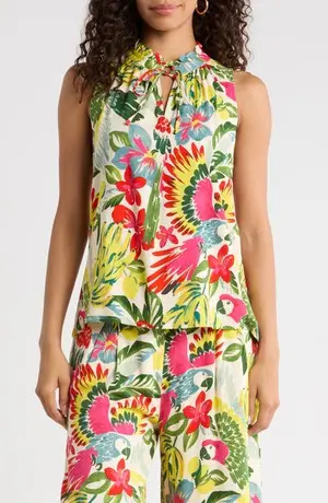 SUGARLIPS Sleeveless Split Neck Top - Bright-multi