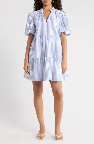 SUGARLIPS Audry Stripe Jacey Babydoll Minidress - White-blue