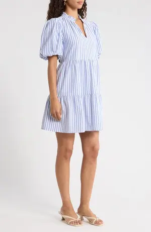 SUGARLIPS Audry Stripe Jacey Babydoll Minidress - White-blue