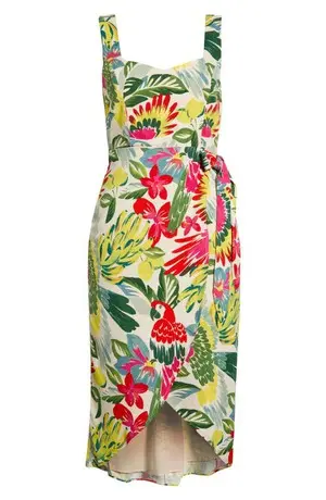 SUGARLIPS Wissa Tropical Faux Wrap Midi Sundress