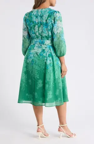 TAHARI ASL Long Sleeve Printed Midi Dress