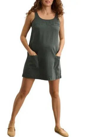 Hatch Collection Kiley Denim Mini Maternity Dress Olive