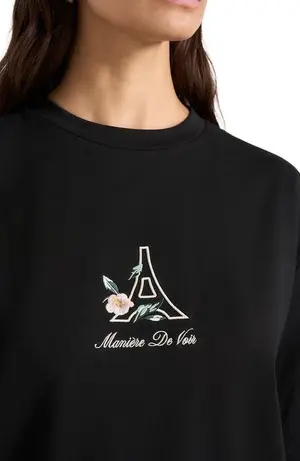 Manière De Voir Floral Eiffel Cotton T-shirt - Black