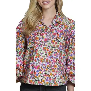 APNY Printed Cotton Button-up Shirt - Pink Olive Multi
