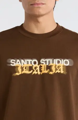 SANTO STUDIO Italia Drappo Boxy Fit Cotton Graphic T-shirt - Brown