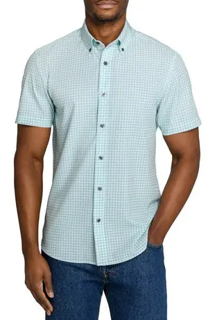 CON.STRUCT Slim Fit Gingham Woven Short Sleeve Basic Shirt - Mint