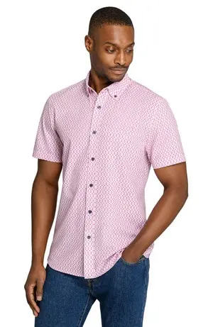 CON.STRUCT Slim Fit Zig Zag Woven Short Sleeve Basic Shirt - White/pink
