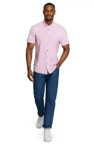CON.STRUCT Slim Fit Zig Zag Woven Short Sleeve Basic Shirt - White/pink