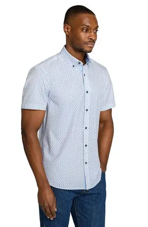 CON.STRUCT Slim Fit Zig Zag Woven Short Sleeve Basic Shirt - White/yellow