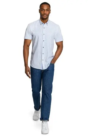 CON.STRUCT Slim Fit Zig Zag Woven Short Sleeve Basic Shirt - White/yellow
