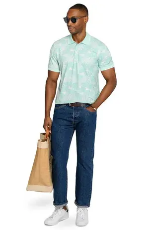 CON.STRUCT Slim Fit Leaf Polo Short Sleeve Shirt - Mint