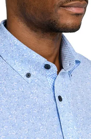 CON.STRUCT Slim Fit Sketched Floral Woven Short Sleeve Basic Shirt