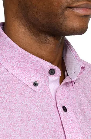 CON.STRUCT Slim Fit Sketched Floral Woven Short Sleeve Basic Shirt - Pink
