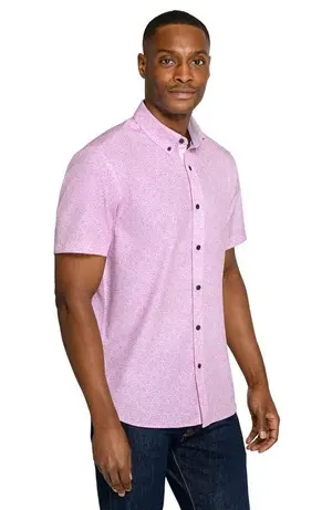 CON.STRUCT Slim Fit Sketched Floral Woven Short Sleeve Basic Shirt - Pink