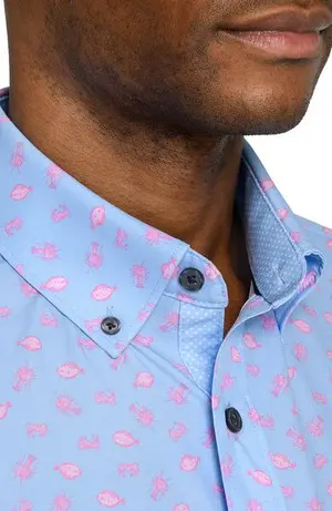 CON.STRUCT Slim Fit Crustaceans Woven Short Sleeve Basic Shirt - Denim/pink
