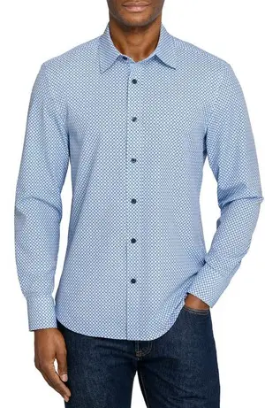 CON.STRUCT Slim Fit Diamond Geo Woven Long Sleeve Basic Shirt - White/blue