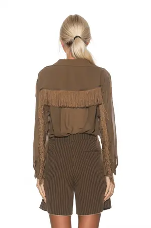 ALEXIA ADMOR Kairos Oversized Fringe Shirt - Brown