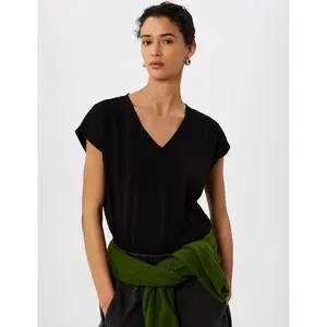 Whistles Willa V-neck Cap-sleeve T-shirt - Black