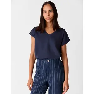 Whistles Willa V-neck Cap-sleeve T-shirt - Navy