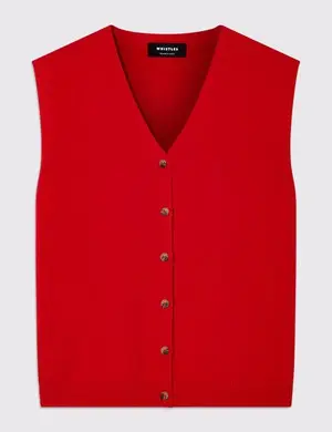Whistles V-neck Button-front Knit Tank - Red