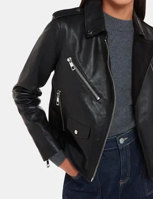 Whistles Agnes Leather Biker Jacket - Black