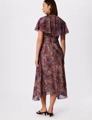 Whistles Orchid Print V-neck Midi Dress