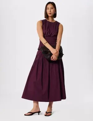 Whistles Tiered Hem Cotton Skirt - Plum