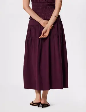 Whistles Tiered Hem Cotton Skirt - Plum