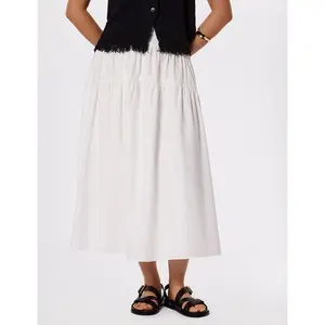 Whistles Tiered Hem Cotton Skirt - White