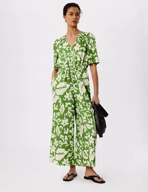 Whistles Floral V-neck Belted Jumpsuit - Grn/multi