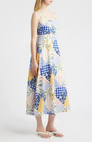 Moon River Patchwork Print Cotton Midi Dress